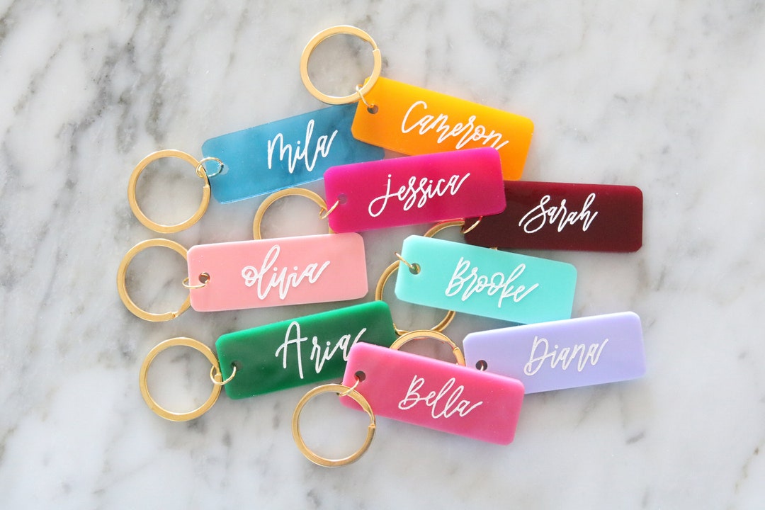 Colorful Rectangle Keychain | Back to School | Custom Calligraphy Name ...