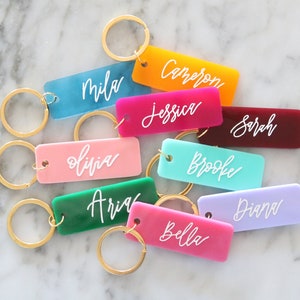 Colorful Rectangle Keychain | Back to School | Custom Calligraphy Name ...