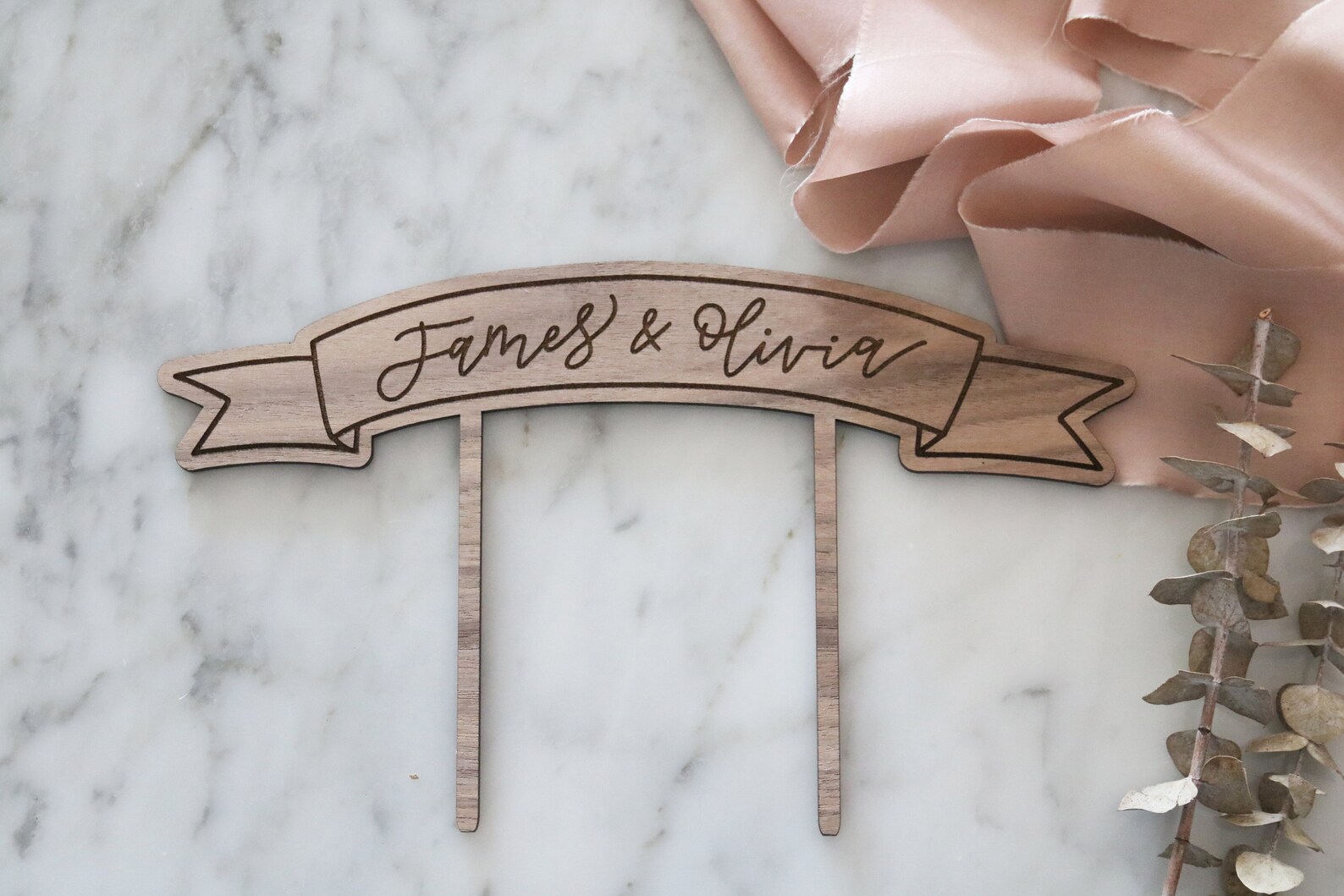 Custom Calligraphy Wood Banner Cake Topper | Wedding Cake Topper ...