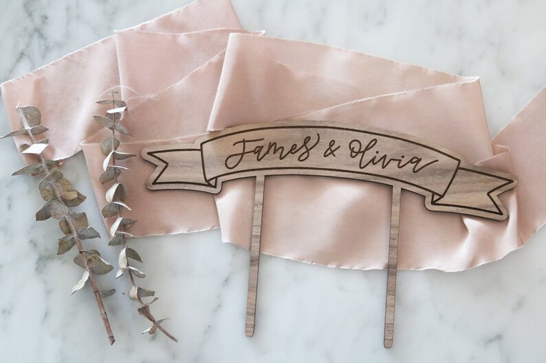 Custom Calligraphy Wood Banner Cake Topper | Wedding Cake Topper ...