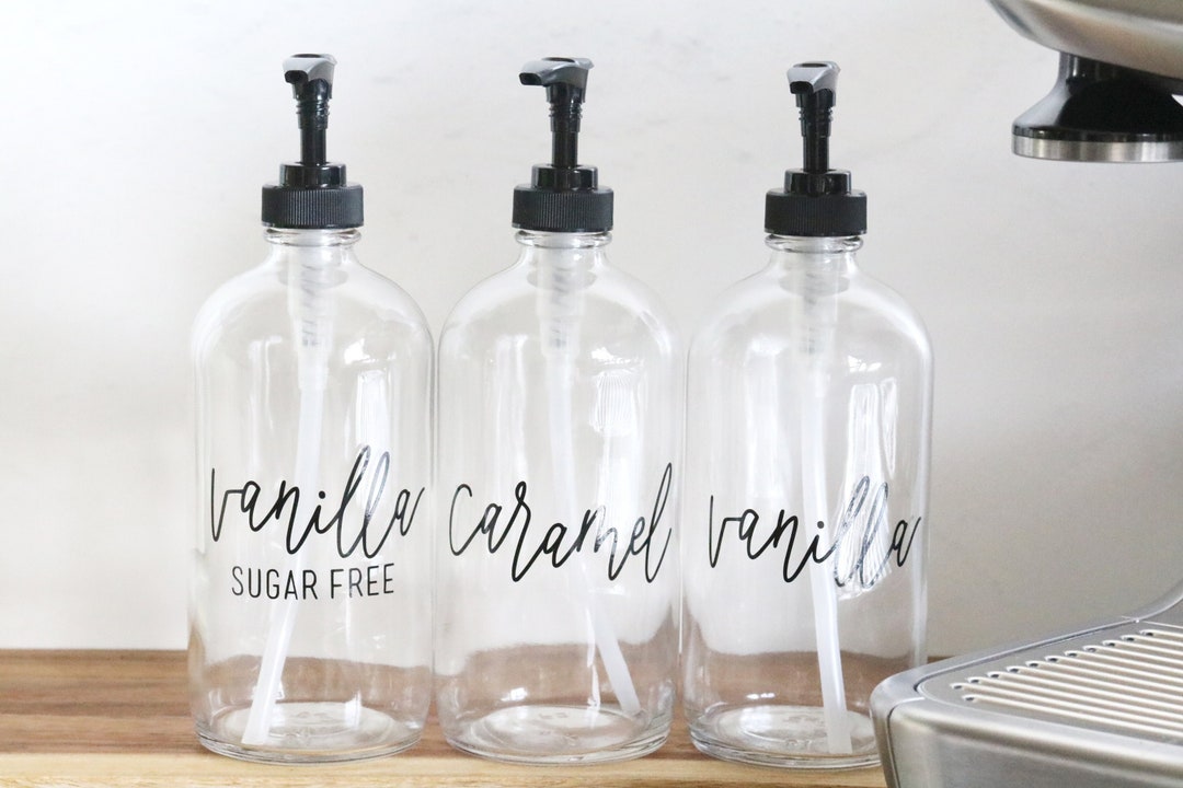 Custom Calligraphy Clear Coffee Syrup Bottle | Coffee Bar | Farmhouse ...