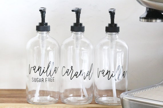 Custom Calligraphy Clear Coffee Syrup Bottle Coffee Bar - Etsy