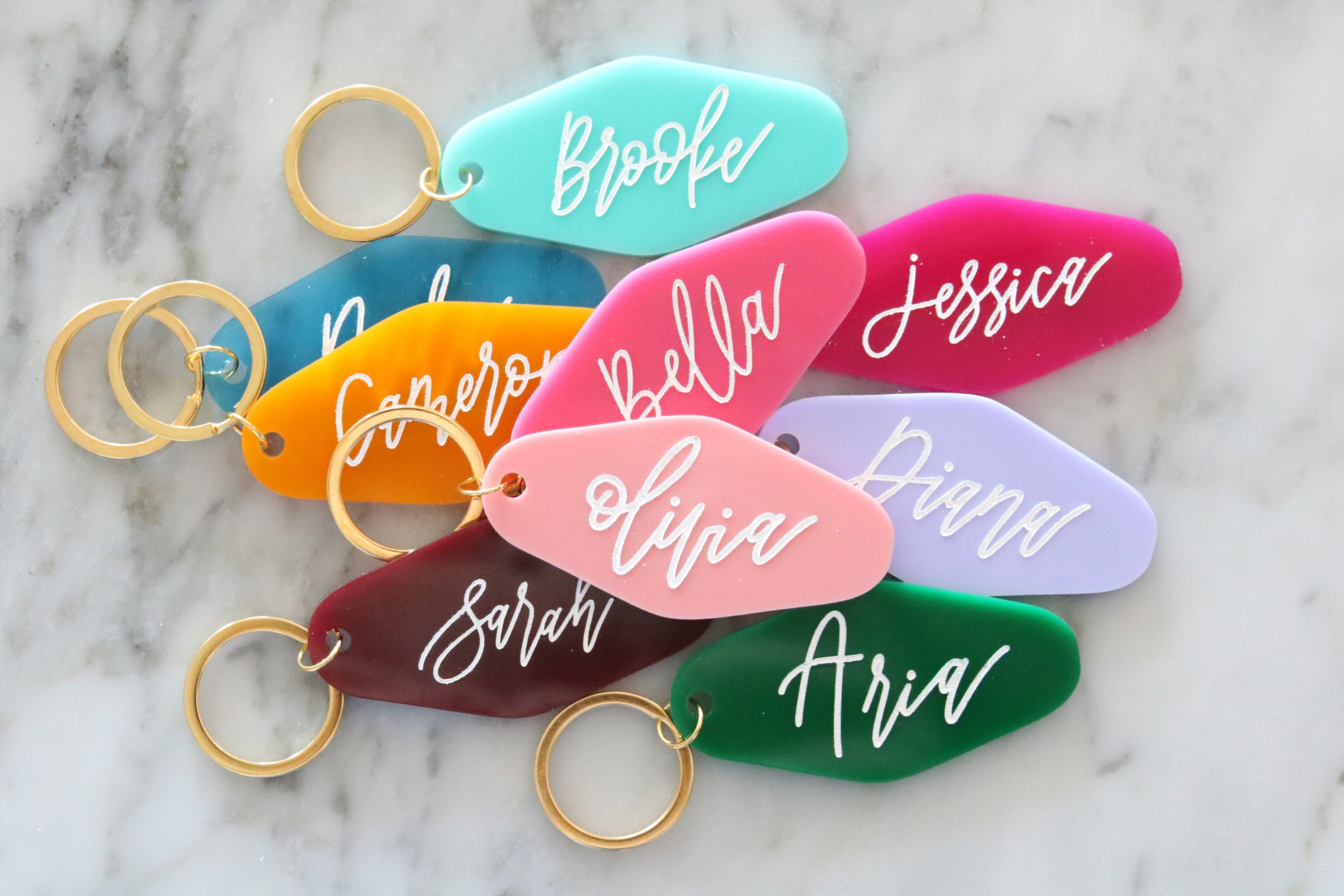 Colorful Motel Keychain Custom Calligraphy Name CHOOSE | Etsy