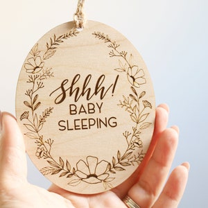 Sleeping Baby Wood Door Hanger Sign | Shhh Baby Sleeping | Do Not Knock Sign | Front Door Baby ...