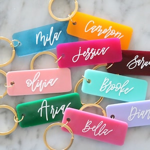 Colorful Rectangle Keychain | Back to School | Custom Calligraphy Name ...