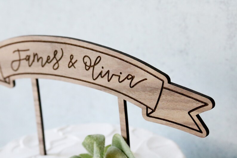 Custom Calligraphy Wood Banner Cake Topper | Wedding Cake Topper ...