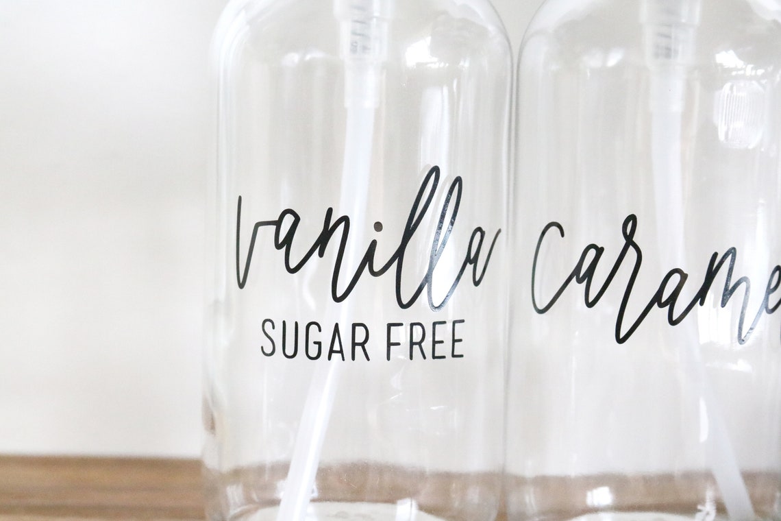Custom Calligraphy Clear Coffee Syrup Bottle Coffee Bar - Etsy