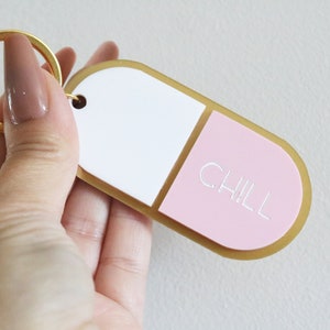 Custom Chill Pill Keychain | Capsule | CHOOSE YOUR TEXT | Gift | Pill ...