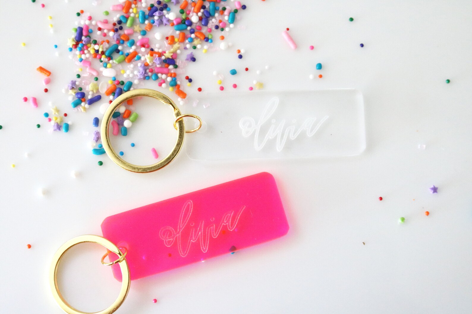 Custom Calligraphy Name Keychain Clear or Fluorescent Pink - Etsy