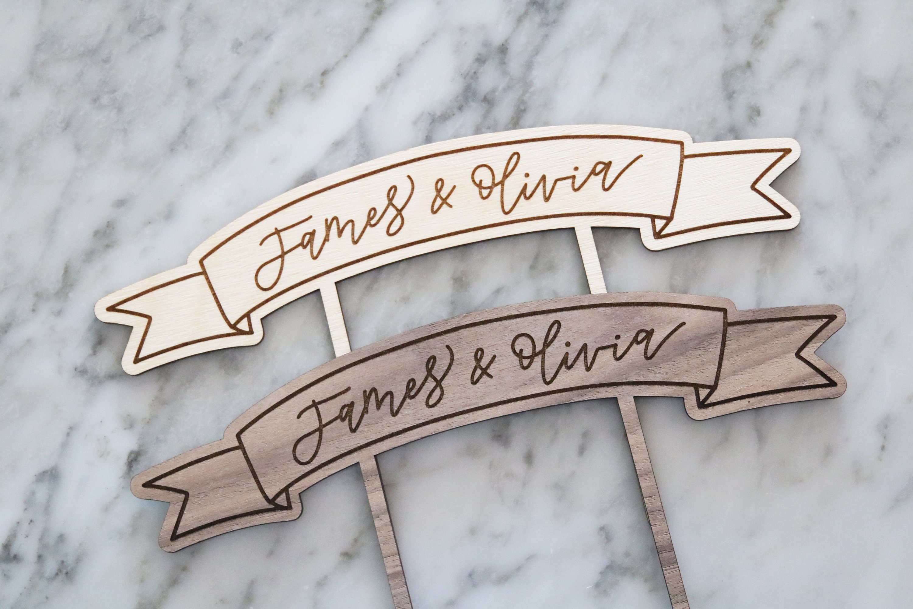 Custom Calligraphy Wood Banner Cake Topper | Wedding Cake Topper ...