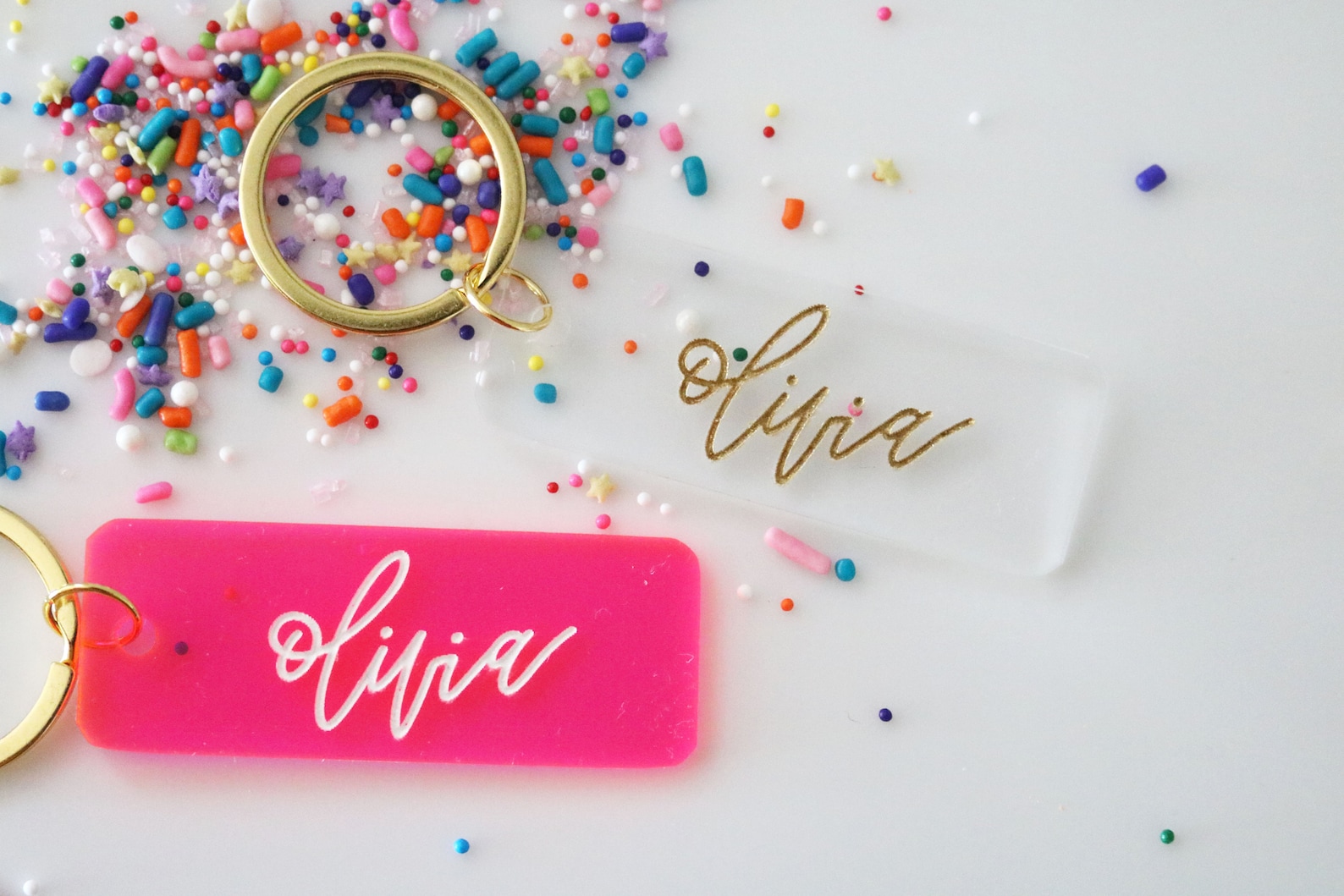 Custom calligraphy name keychain clear or fluorescent pink | Etsy