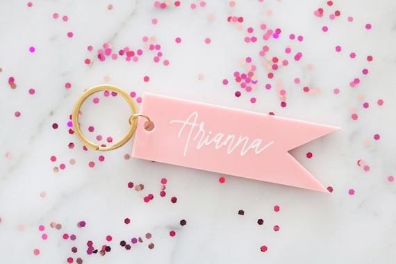 Colorful Banner Keychain Custom Calligraphy Name CHOOSE - Etsy