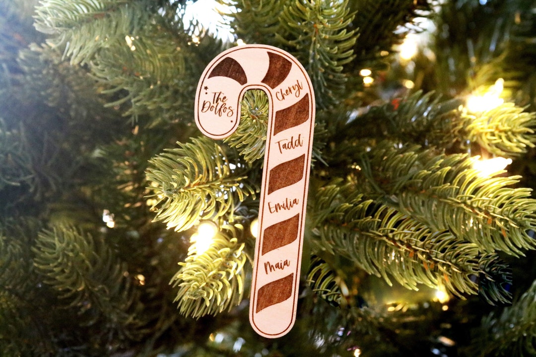 Custom Candy Cane Family Wood Christmas Ornament | Personalized ...