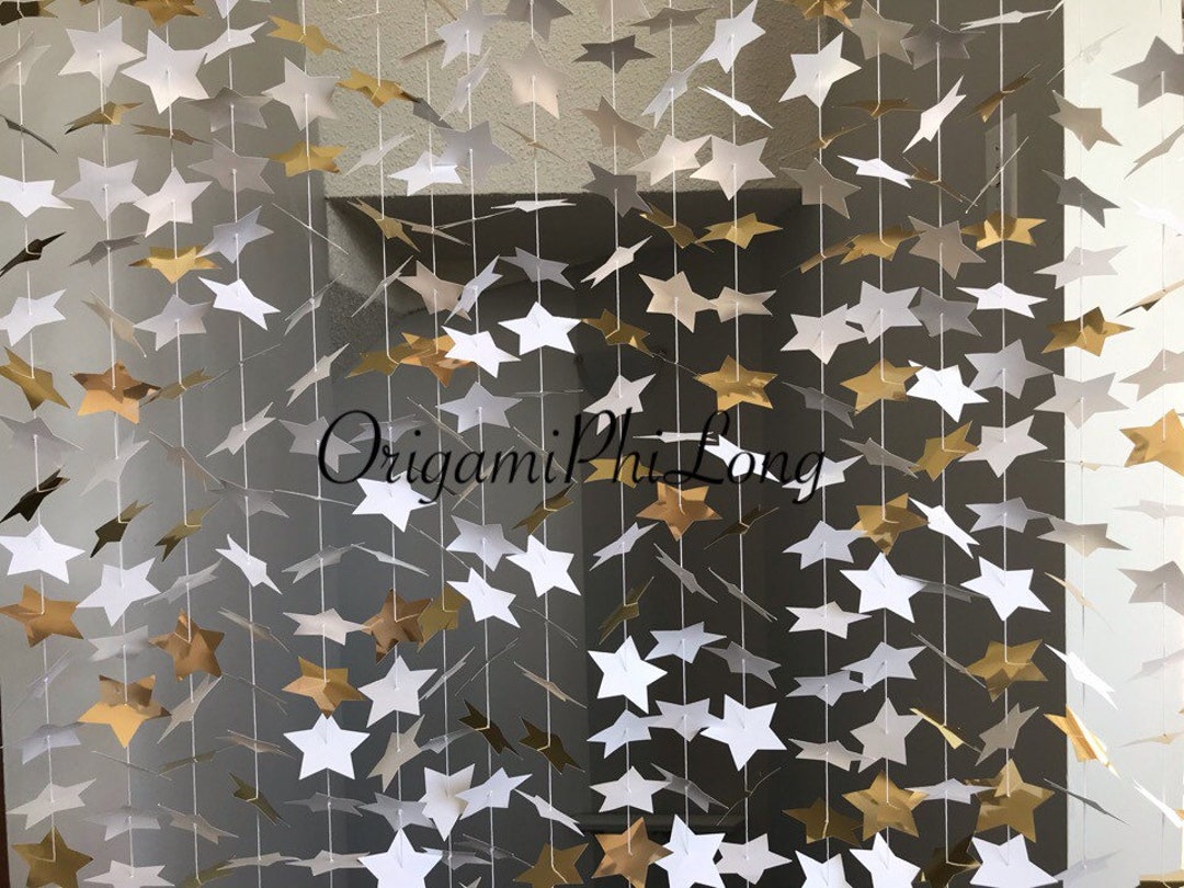 10 Strands Mix Gold White Die Cut Stars Backdrop, Paper Stars Garland ...