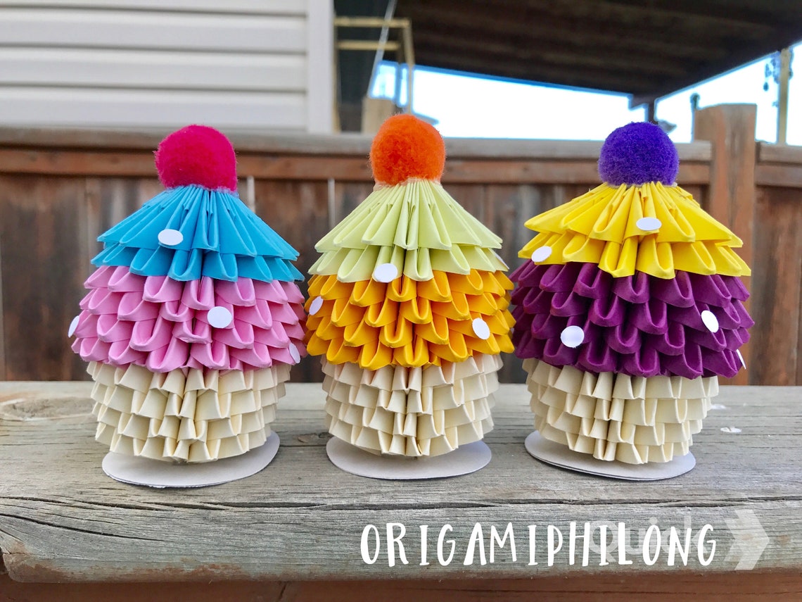 Cupcakes 3D Origami- Cake Birthday 3D Origami- Handmade Art Gift- Home ...