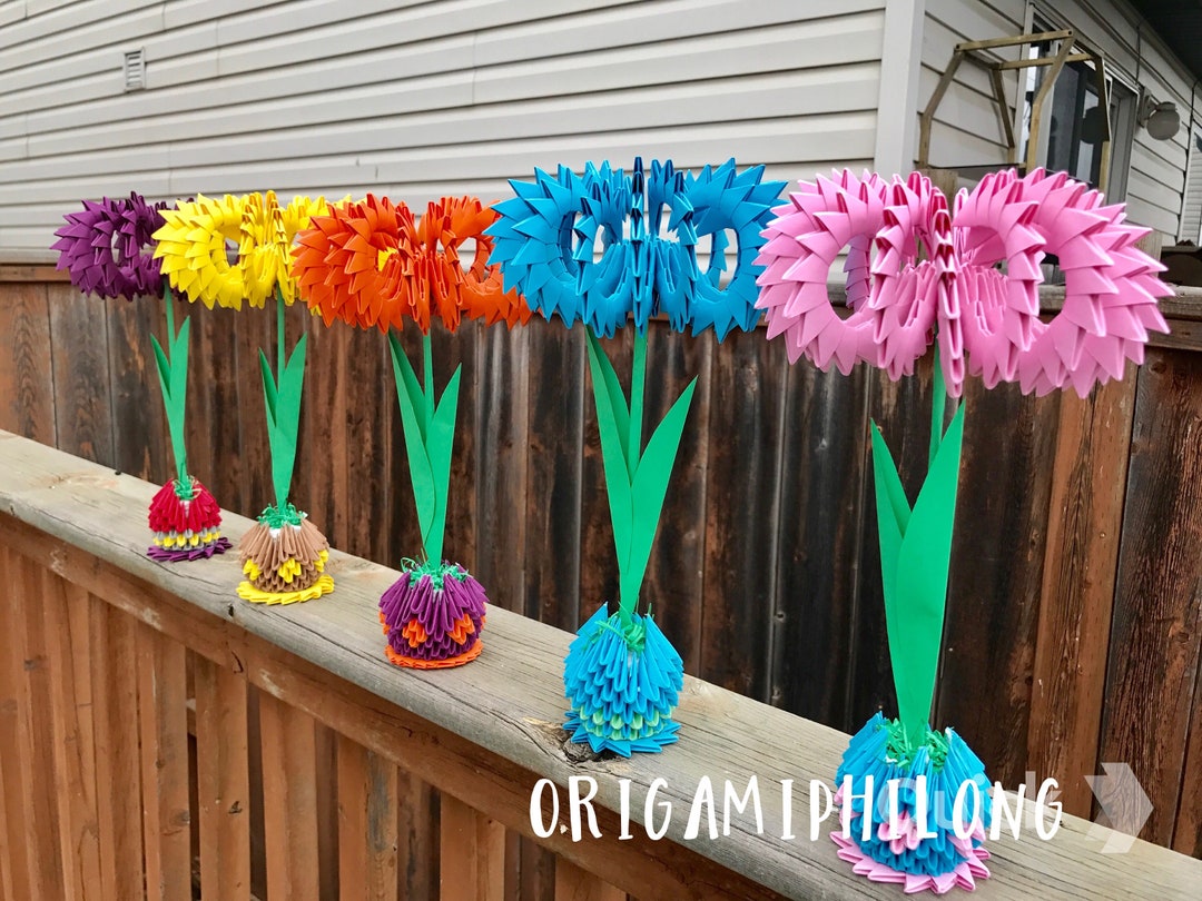 Chrysanthemum and Vase 3D Origami- Paper Flowers Origami- Handmde Art ...