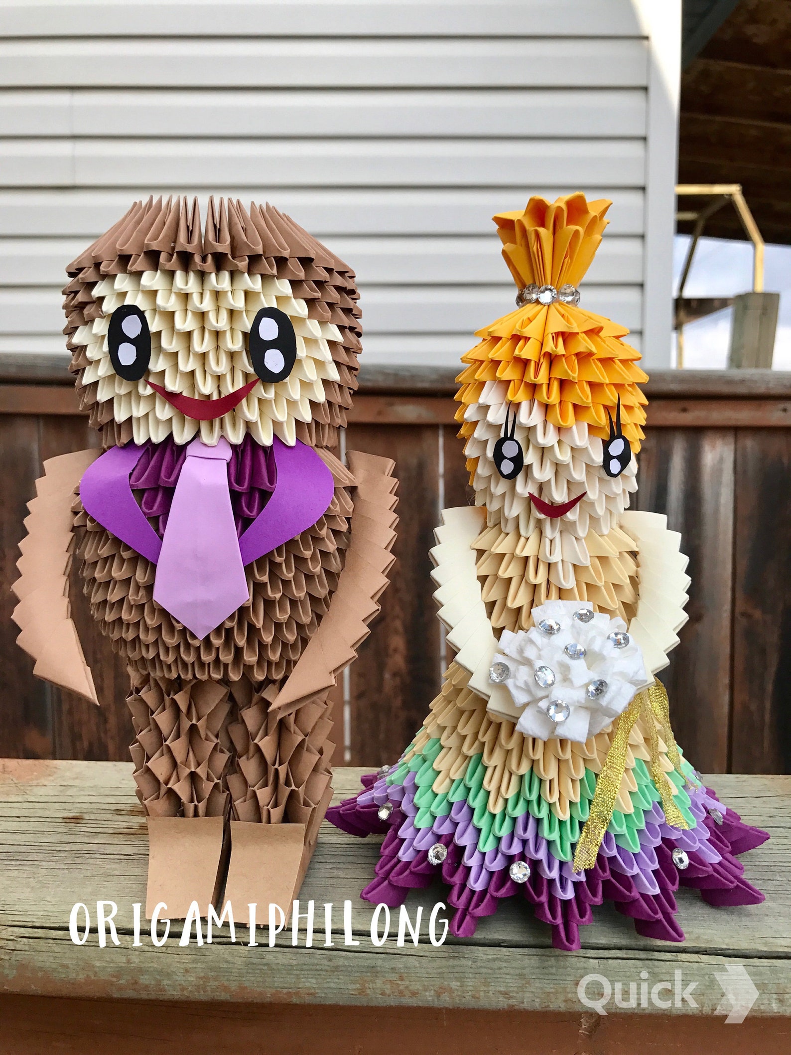 Groom and Bride 3D Origami - Handmade Art Gift- Wedding Gift- Wedding ...
