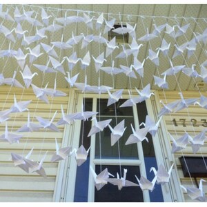 10 Strands/6 Origami Cranes- Paper Cranes on String- Wedding Backdrop ...