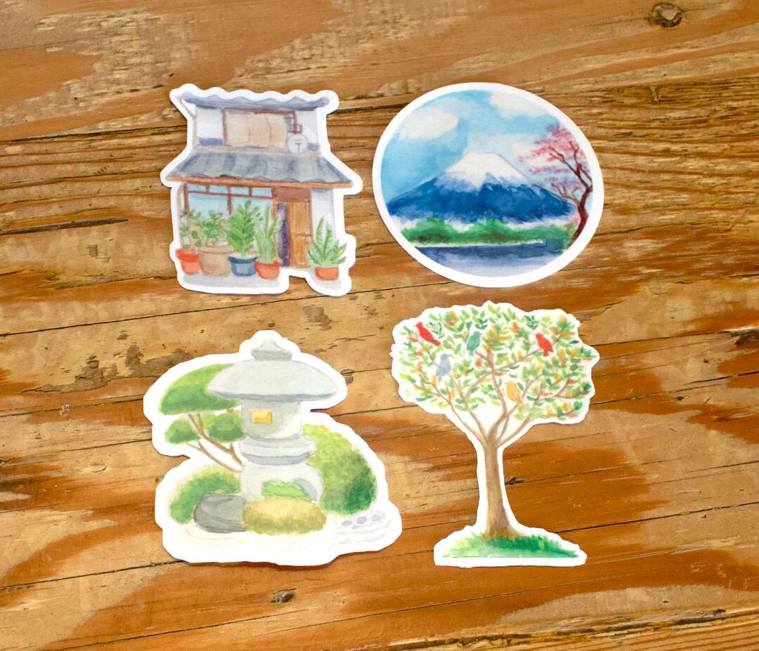 Serene Japanese Sticker Set of 4, Perfect Gift for Japan Lovers ...
