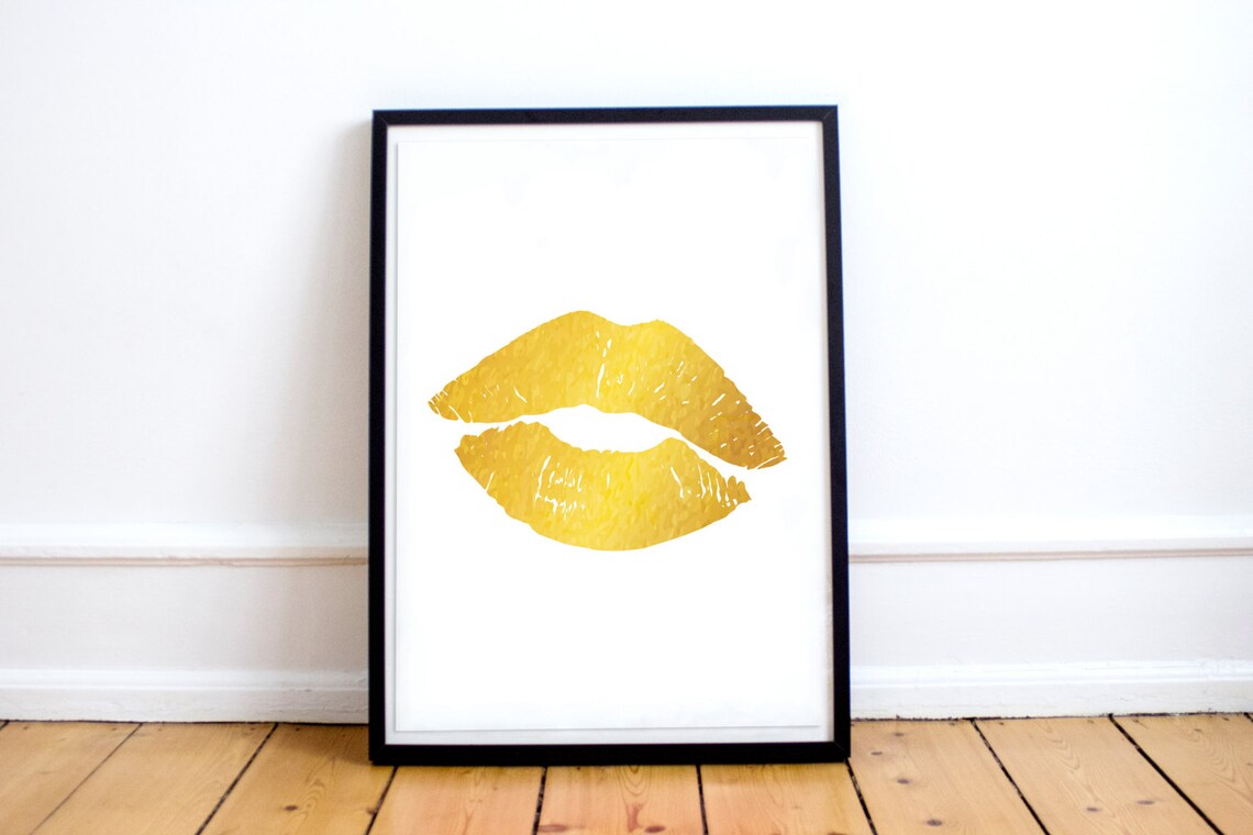 Lips Print, Gold Lips Art Print, Lips Poster, Lips Wall Art ...