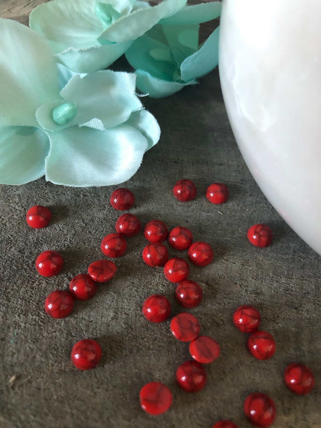 6mm Red Cabochon Stones, Round Flat Back Stones, 6mm Red Stones, Bezel ...