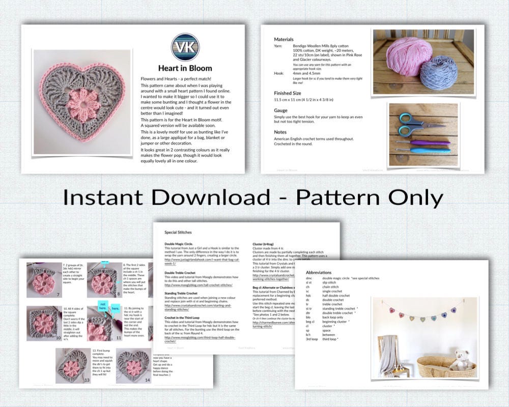 Crochet Pattern Bundle Deal. Part 1 & 2 Heart in Bloom Motif - Etsy ...