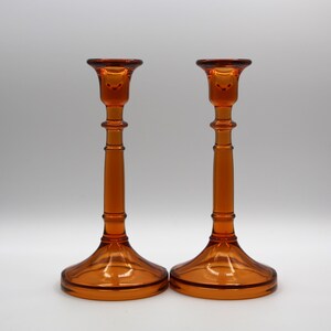 Pair 1920s Cambridge Glass Amber Candlesticks Antique 9.25" H Mold ...