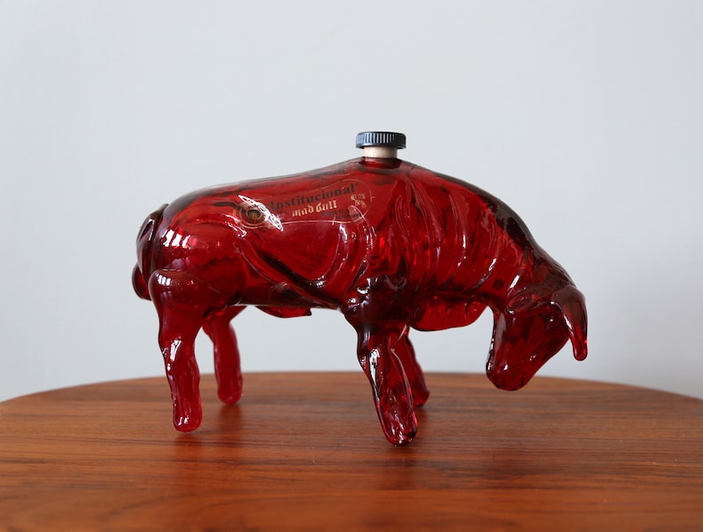 Vintage Red Glass Bull Tequila Decanter Institucional Red Bull - Etsy