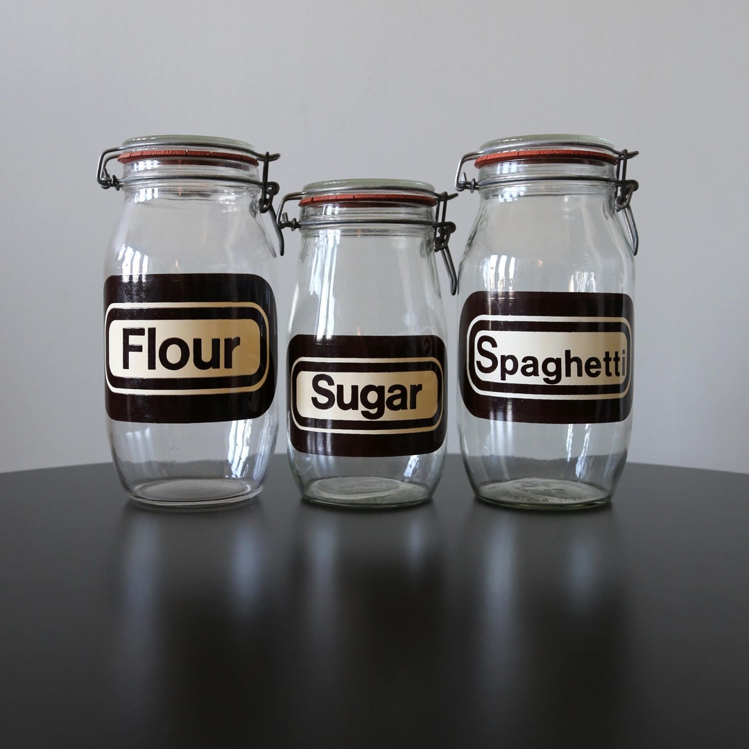 Vintage 70s Mod Kitchen Canister: Carlton Glass Typography Jar - Etsy