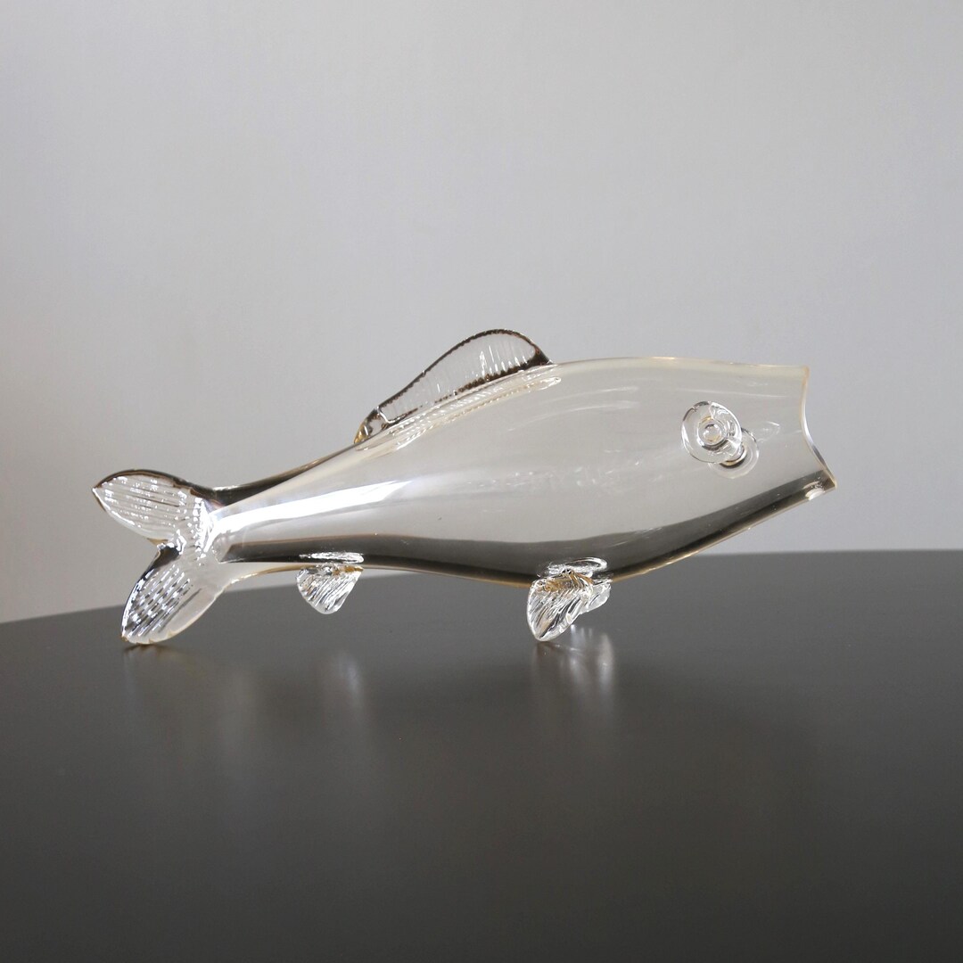Mid Century Long Glass Fish Blenko Style Vintage Clear Handblown Vase ...
