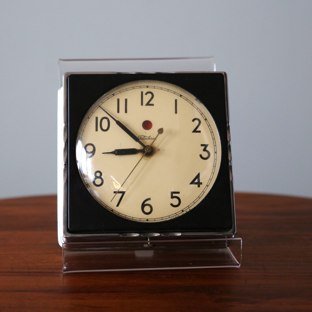 Vintage Telechron Art Deco Wall Clock Chrome + Black Streamline Design ...