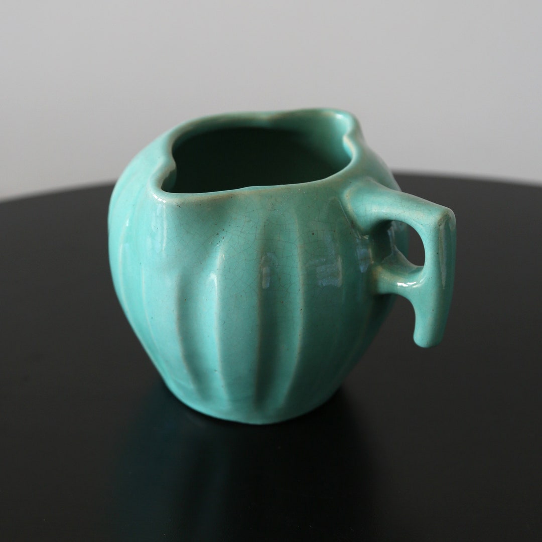 Vintage California Pottery Green Carafe Server Jug Double Spout Melon ...
