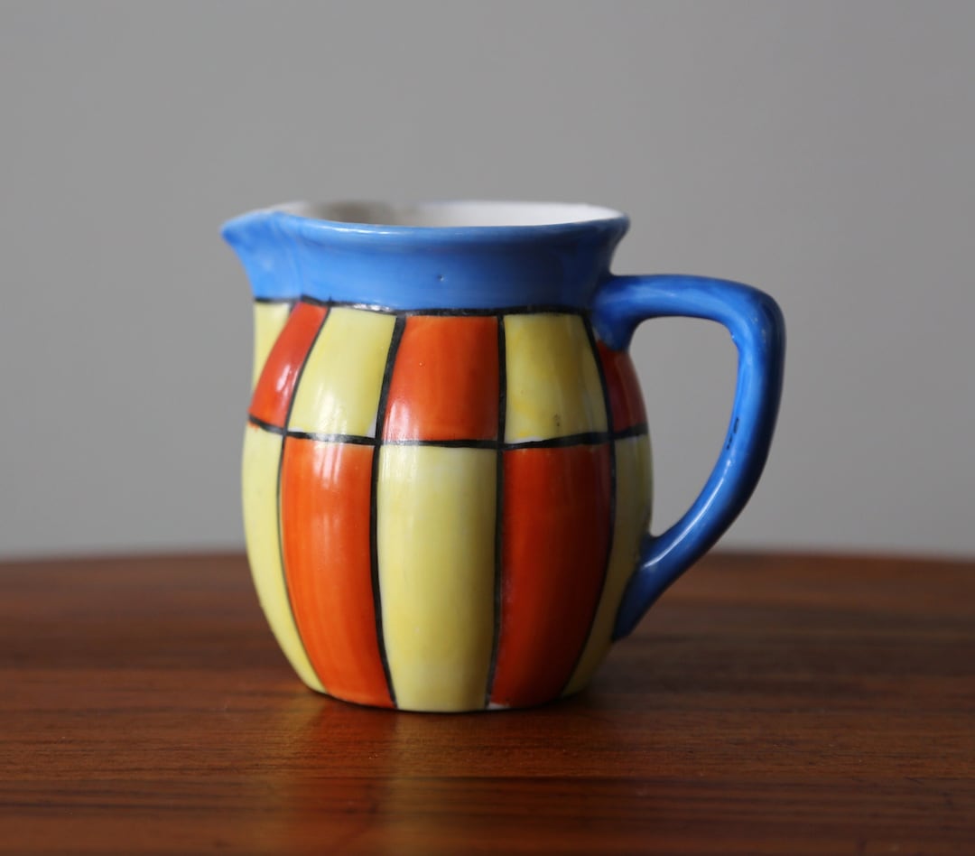 Vintage Art Deco Geometric Jug Japanese Handpainted Ceramic Pitcher MCM ...