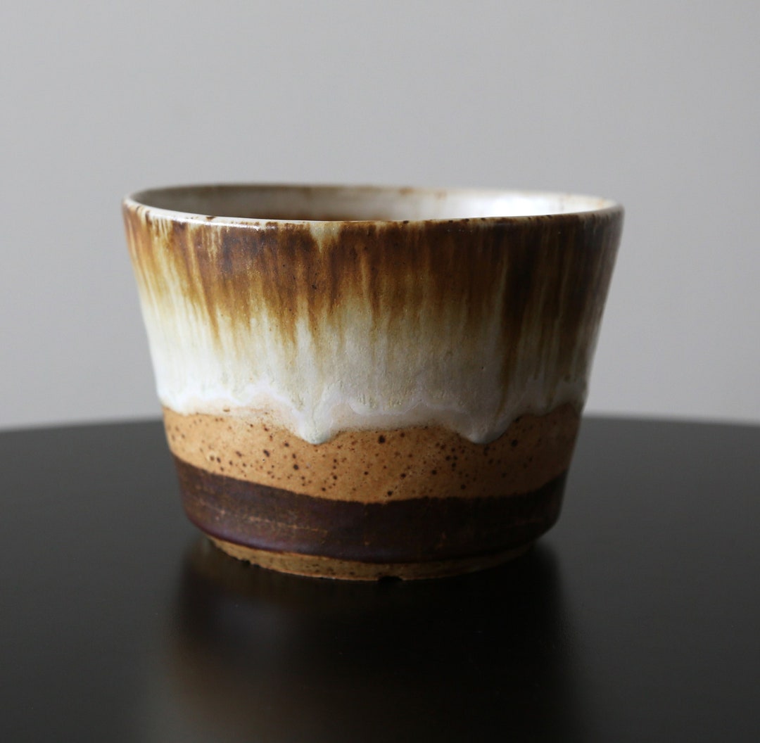 Handmade Stoneware Speckled Planter With Drip Glaze Signed Vintage ...