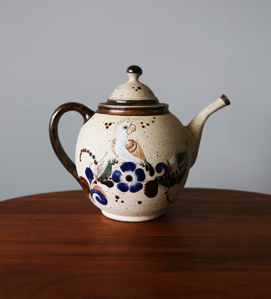 Vintage Large Tonala Stoneware Teapot Handpainted Cockatoo Bird Design ...
