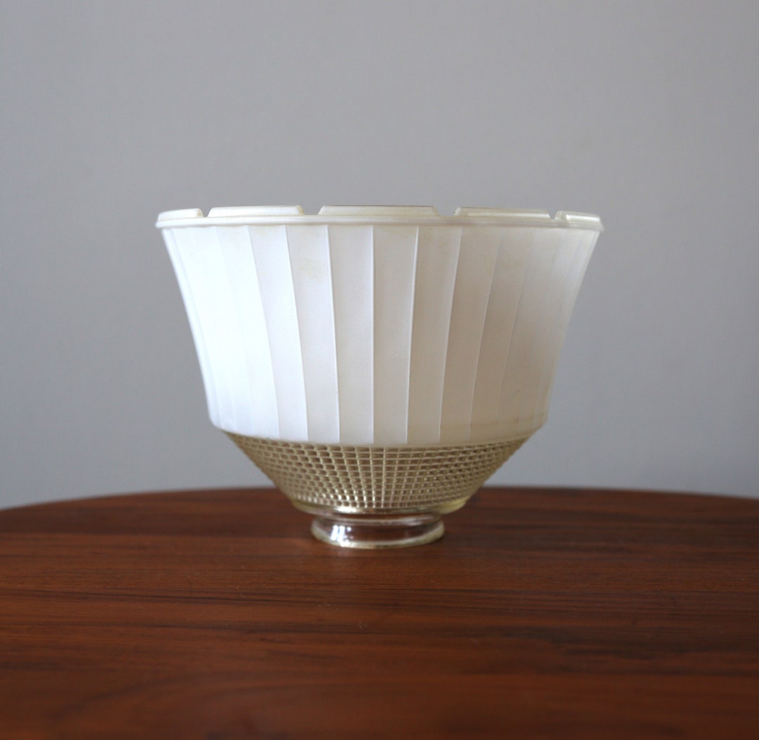 Vintage Torchiere Lamp Shade White Opaque + Clear Glass Waffle Weave ...
