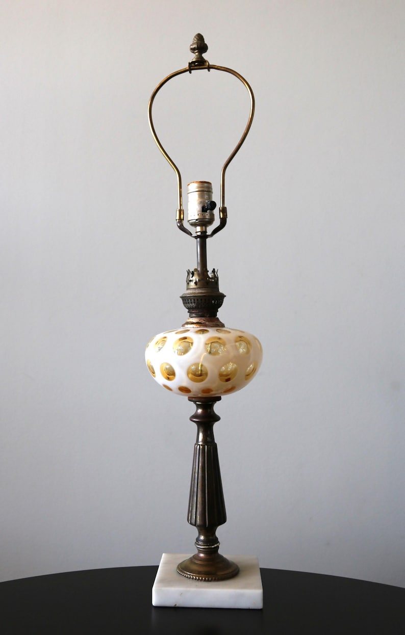Fenton Opalescent Honeysuckle Coin Dot Lamp Vintage Optic Glass Lamp on ...
