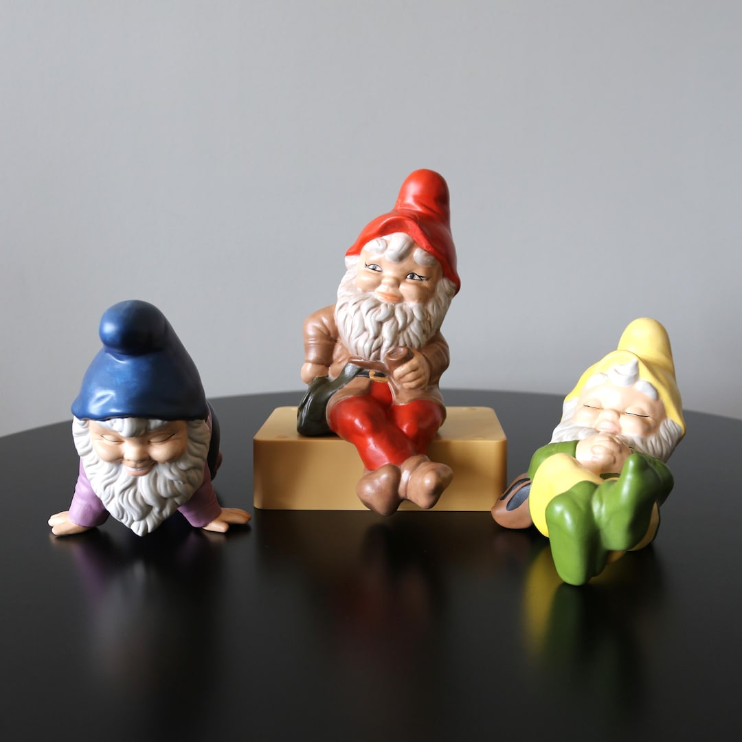 Vintage Ceramic Garden Gnomes Handpainted Sleeping, Crawling, Sitting ...