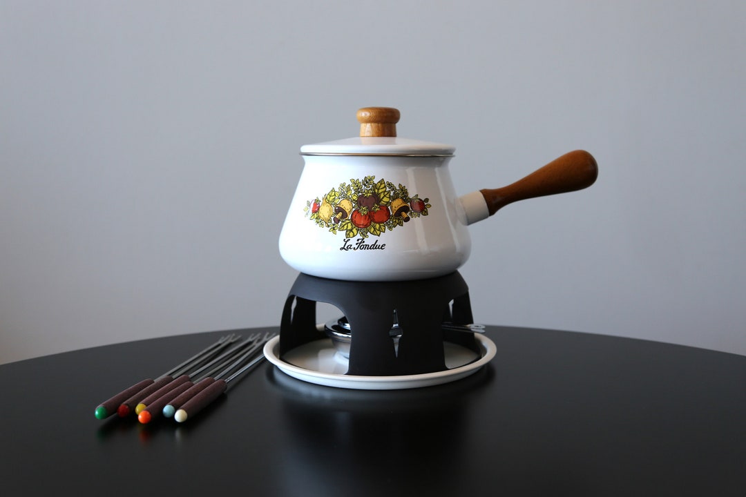Mid Century La Fondue Set 6 Forks Tray Recipes Original Box Spice of ...