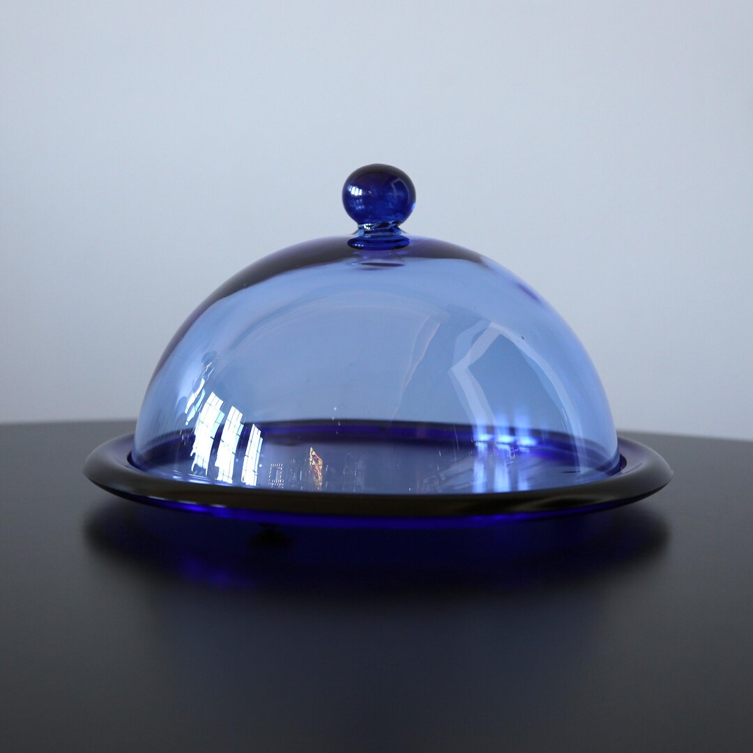 Vintage Cobalt Blue Glass Cloche Dome Cheese + Charcuterie Board ...