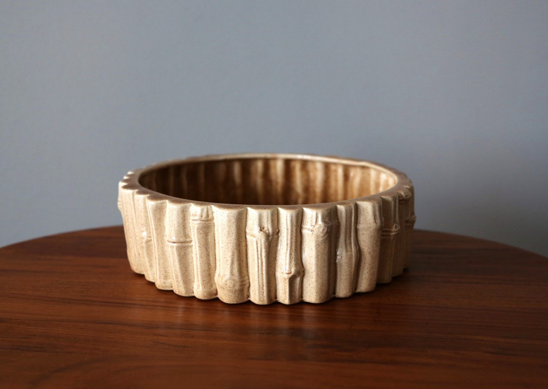 Large Ceramic Faux Bamboo Succulent Planter Mid Century Modern Tiki Low ...