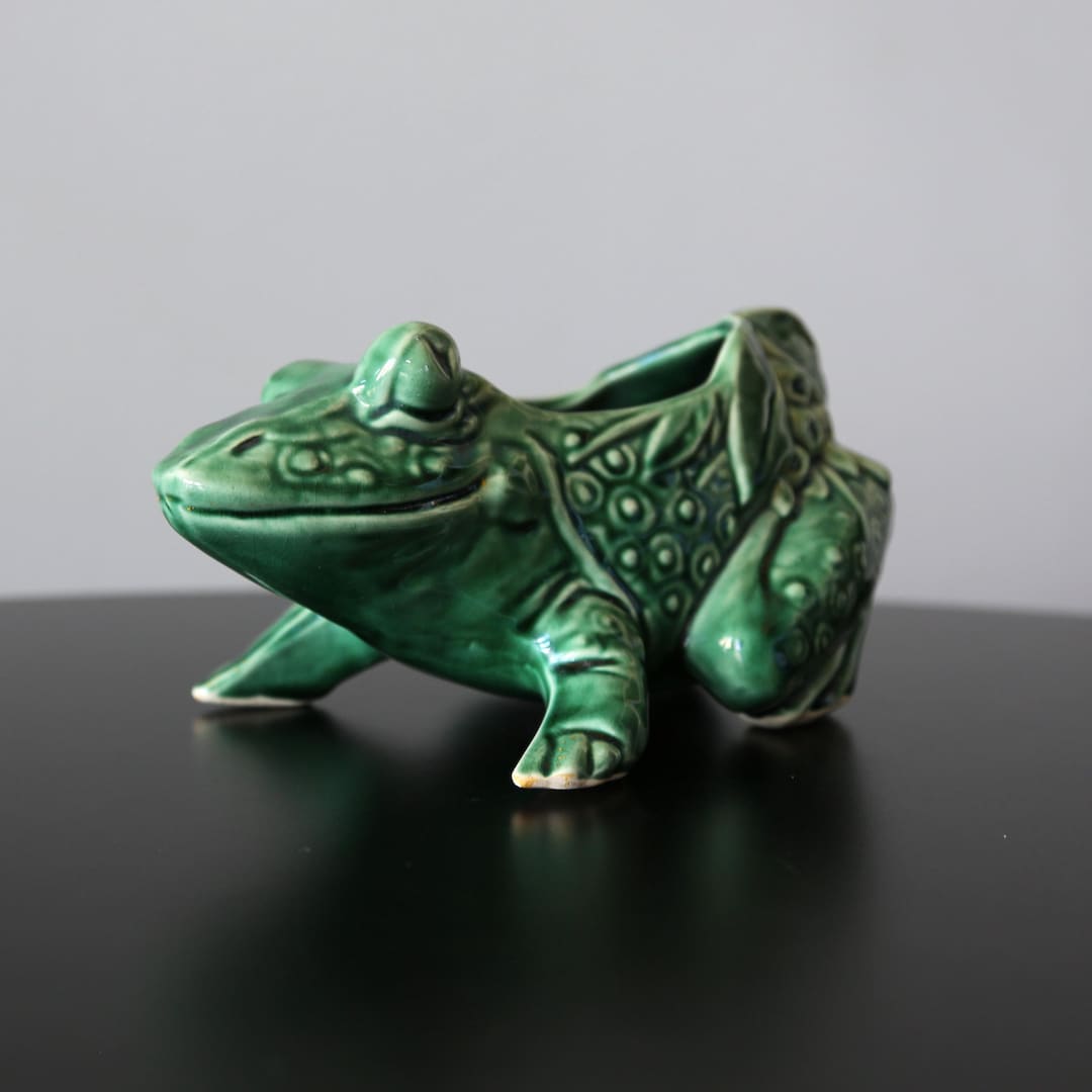 Vintage Mccoy Pottery Frog Planter Green Ceramic With Berries + Leaves ...