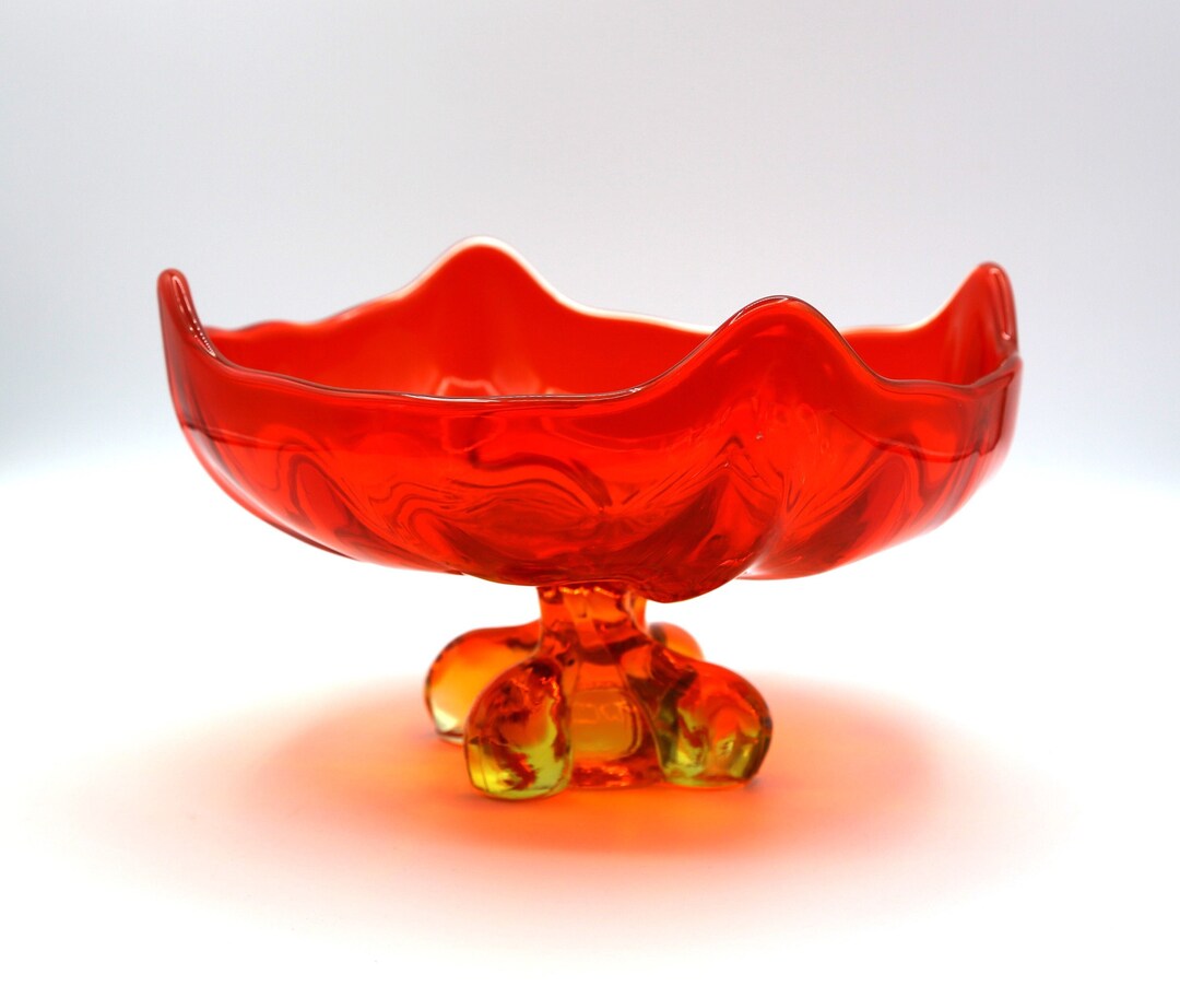 Viking Glass Amberina Pedestal Bowl Mid Century Modern Orange ...