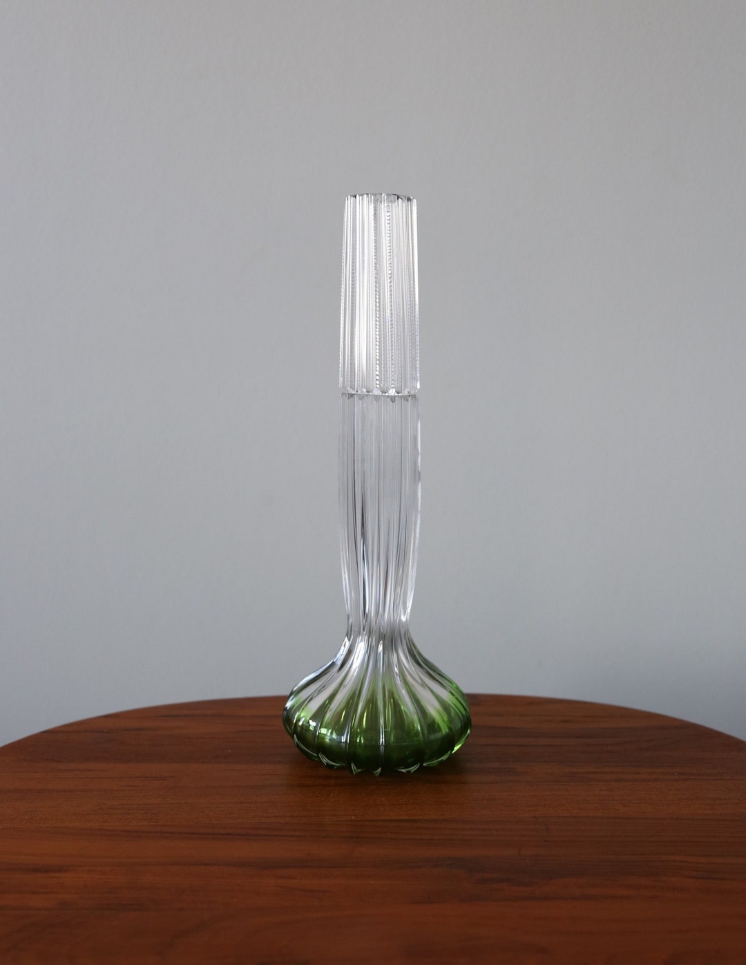 Vintage Bohemia Zipper Cut Crystal Vase Tall Czech Emerald + Clear ...