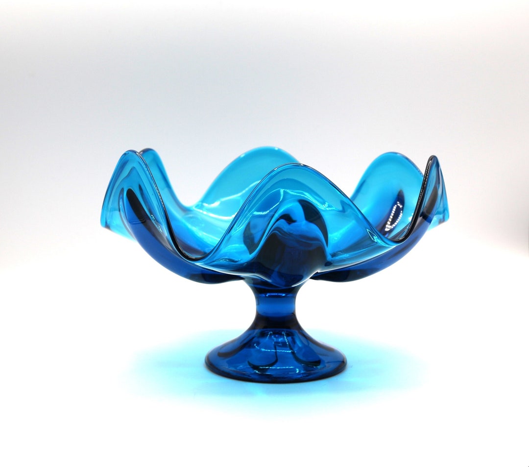 Viking Glass Bluenique Epic 6 Petal Pedestal Bowl Vintage MCM Atomic ...