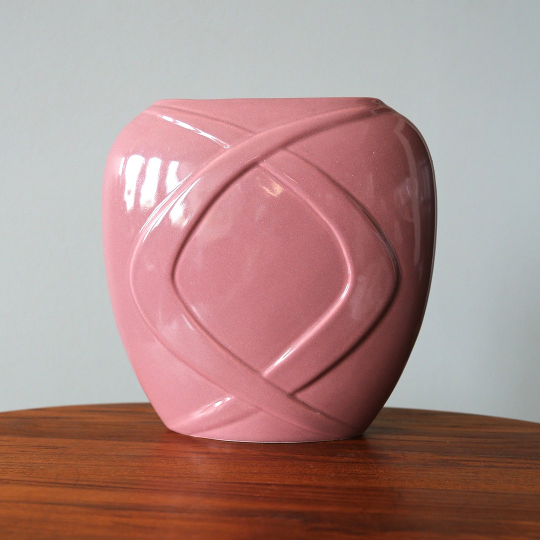 Vintage 80s Art Deco Revival Vase Pink / Dusty Rose Ceramics Mid ...
