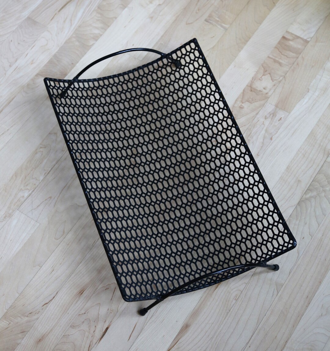Mid Century Modern Black Mesh Magazine Rack Atomic Era Metal Log Holder ...