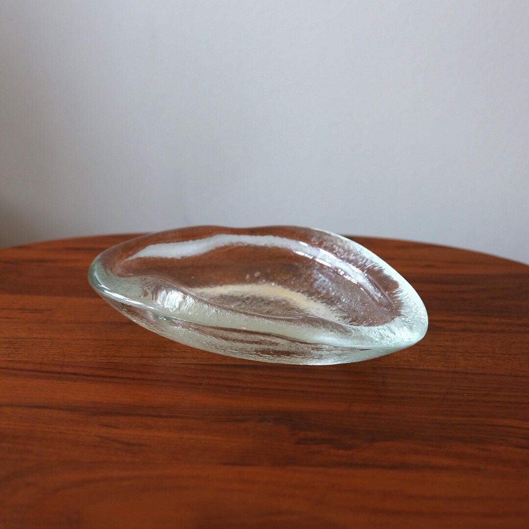 Vintage Blenko Art Glass Bowl Ice Textured Amoeba Freeform Shape ...
