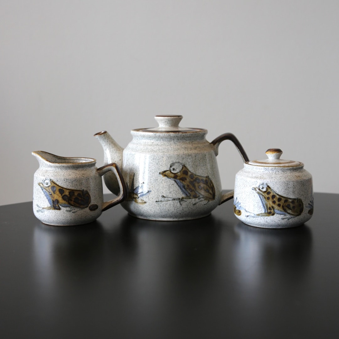 Shafford Misty Morn Tea Set Speckled Stoneware Teapot + Creamer / Sugar ...