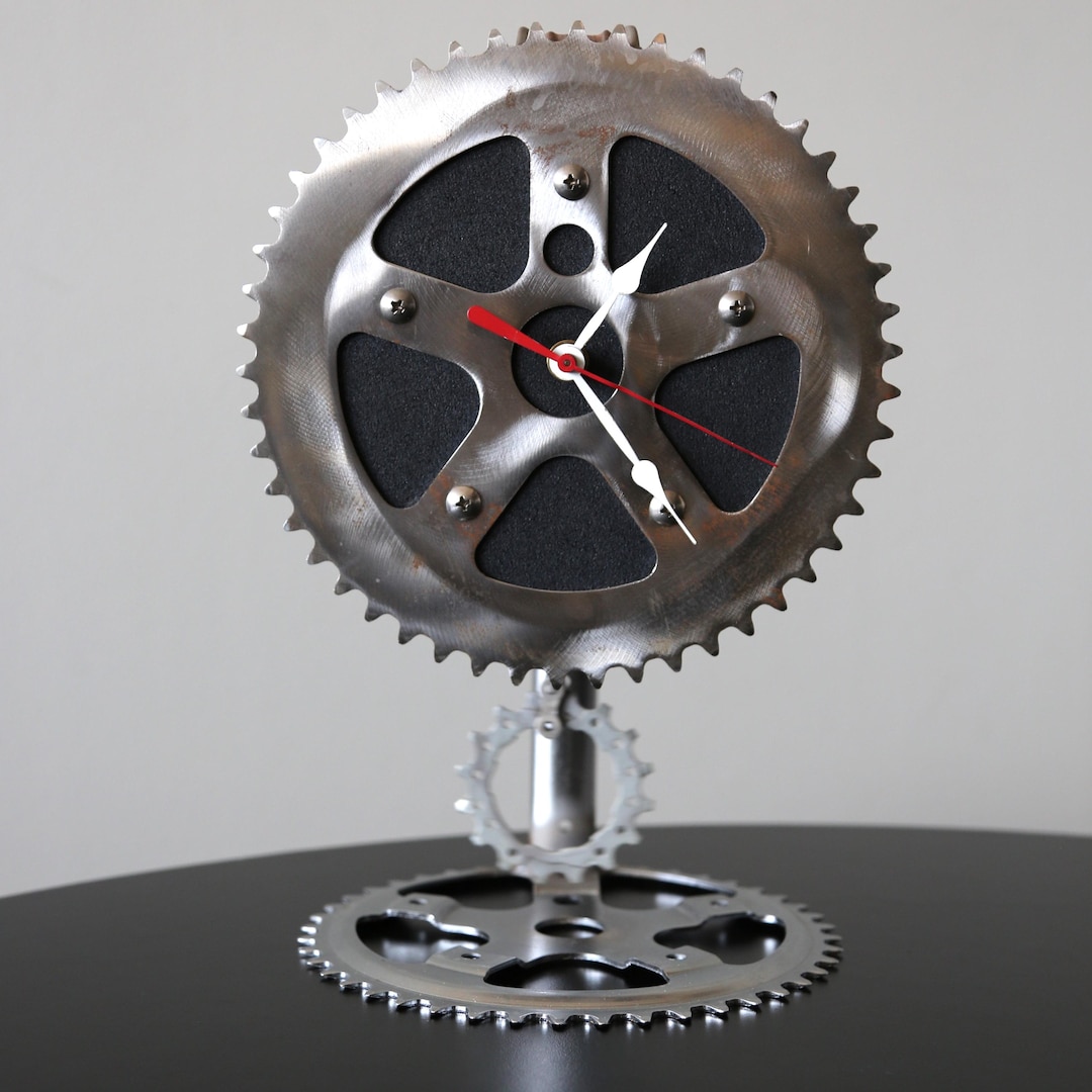 Recycled Bicycle Gears Pendulum Clock Handmade Industrial Metal Cog ...